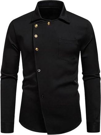 Generic Chemise &agrave; manches longues &eacute;l&eacute;gante et cool pour homme, chemise gothique inclin&eacute;e sur le devant, chemise ajust&eacute;e, boutonn&eacute;e, sans repassage, chemisier 