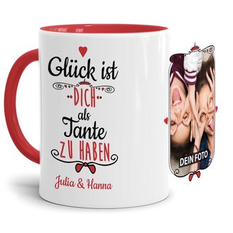Tassendruck Tasse mit Spruch - Gl&uuml;ck ist, Dich als Tante zu haben - Personalisierbare Keramiktasse mit Namen und Foto - Geschenkidee f&uuml;r die Tante - Innen & Henke