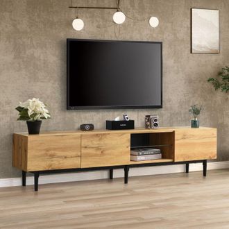 STILVORA Meuble TV avec 3 Compartiments, 2 Portes &agrave; Rebond et LED Multicolore, Style Moderne, 175&times;31&times;41 cm, en MDF, Ch&ecirc;ne Clair