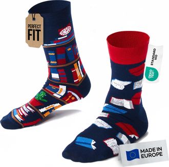 Many Mornings Bunte lustige Socken f&uuml;r Damen und Herren Gr&ouml;&szlig;e 39-42 B&uuml;cher-Motiv