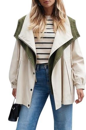 Generic Veste d&eacute;contract&eacute;e &agrave; revers pour femme, coupe-vent &agrave; capuche &agrave; bloc de couleurs, coupe d&eacute;contract&eacute;e, v&ecirc;tements dext&eacute;rieur l&eacute;gers, abricot, 3XL