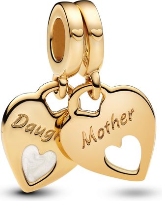 Pandora Moments Doppeltes Herz Charm-Anhänger aus Sterling Silber mit vergoldeter Metalllegierung, Kompatibel ME und Moments Armbänder, 769187C01