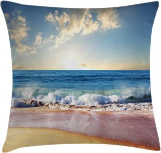 Abakuhaus Seestück Kissenbezug, Sommer-Tag-Küste und Meer, Dekorativer Kopfkissenhülle mit Beidseitiger Druck, 50 x 50 cm, Mehrfarbig