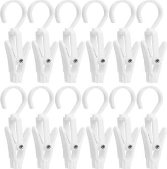 BESPORTBLE 12 St&uuml;ck Teiliges Drehbare mit Haken Vielseitige W&auml;scheclips f&uuml;r Kleidung Handt&uuml;cher Socken H&uuml;te Platzsparend Robust f&uuml;r Haushalt B&uuml;ro und Outdoor Gee