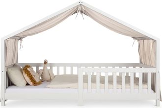 IDIMEX Hausbett Himmel LIAN in beige - Betthimmel aus 100% Baumwolle, Baldachin Musselin zweilagig, Bettvorhang f&uuml;r Kinder, Hausbett Deko