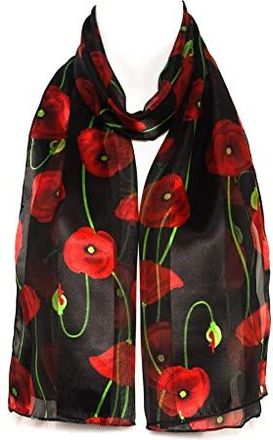 Hat To Socks Foulard en Mousseline de Satin avec Motif Pavot- Jour du Souvenir (Noir)