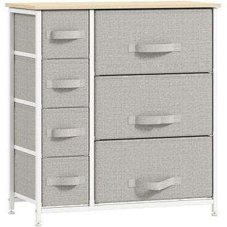 No Brand Commode &agrave; 7 tiroirs, tiroirs en tissu offrant un grand espace de rangement, structure en m&eacute;tal, pieds r&eacute;glables, gris clair, id&eacute;ale pour la chambre
