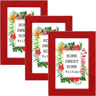MG Design Set aus 3 Rot Bilderrahmen 9 x 13 cm - Aus echtem Holz mit Acrylglas, zum Aufh&auml;ngen & Aufstellen, f&uuml;r Fotos, Poster & Puzzle