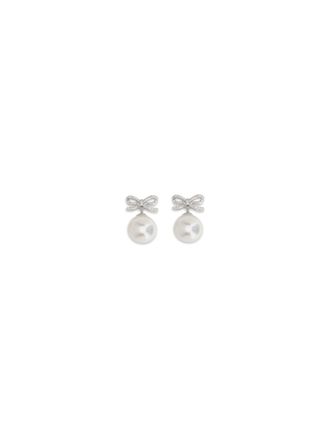 Self Portrait Crystal Bow Pearl Earrings - Silver