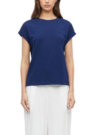 s.Oliver Kurzarmshirt S.OLIVER, Damen, Gr. 38, blau (midnight blau), Web, Obermaterial: 100% Baumwolle, unifarben, normal h&uuml;ftbedeckend, Rundhals, abgesteppte 