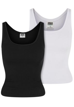 Urban Classics Damen Tanktop Ladies Organic Basic Rib Top 2-Pack, Doppelpack Tanktop für Frauen, Regular Fit, Größen XS - 5XL
