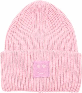 Zwillingsherz Slouch-Beanie-Mütze mit Wolle - Hochwertige Strickmütze mit Herz Smileys Patch für Damen Mädchen - Hat - Grobstrick - One Size - warm und weich für Fr