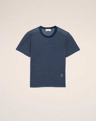 Ami T-shirt Ray&eacute; Bleu Ami De Coeur en Coton Blanc - XXS - Femme