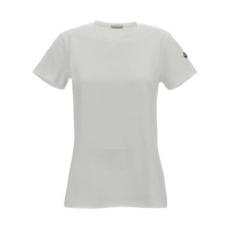 Moncler Femme, Tops, Blanc, Taille: 36 FR T-shirt en coton avec patch logo