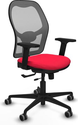 Piqueras y Crespo Schreibtischstuhl mit 2D-Armen, h&ouml;henverstellbare Lendenwirbelst&uuml;tze, mit Syncro/Traslack und injiziertem Schaumstoff, Grau/Rot