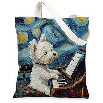 Generic Westie Sac fourre-tout en toile r&eacute;utilisable pour le shopping Motif piano &eacute;toil&eacute; 33 x 38 cm
