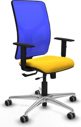 Piqueras y Crespo Stuhl mit Lendenwirbelst&uuml;tze, mit 1D-Armlehnen, ausgestattet mit Syncro/Traslack und Schneideschaum, 65 mm Rollen, Parkett, Blau/Gelb