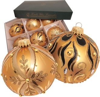 Krebs Glas Lauscha Weihnachtskugeln Midas Christmas goldfarbig 8 cm - 6er Set - mundgeblasen & handgefertigt - Exklusive goldene Glasornamente f&uuml;r edle Weihnachtsdeko