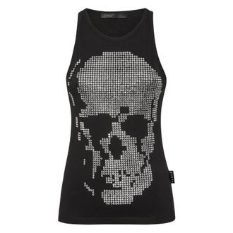 Philipp Plein Geripptes Tanktop Totenkopf Strass - - Tops - Damen - Schwarzk - M