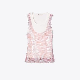 Tory Burch Damen Mesh-Top mit Pailletten