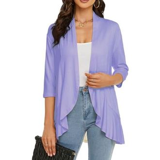 Generic Cardigan à volants pour femme, décontracté, léger, ouvert sur le devant, cardigan doux drapé à manches 3/4, violet clair, XXL