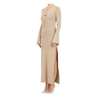 Akep Femme, Robes, Beige, Taille: 38 FR Robe Longue en Tricot de Viscose