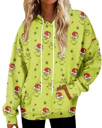 Generic Le Grinch Sweat A Capuche Femme Pulls Chaud Vêtements Noël Adulte Oversize Deguisement Pull Moche Sweet Femmes Hiver The Plaid De Pyjama Costume Noel 