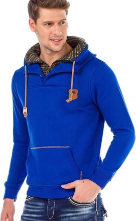 Cipo & Baxx Herren Hoodie Sweatshirt C44200 Saxeblau - Stylischer Pullover im Casual Streetwear Look mit Kapuze & K&auml;ngurutasche - Bequemes Oberteil f&uuml;r Alltag & F