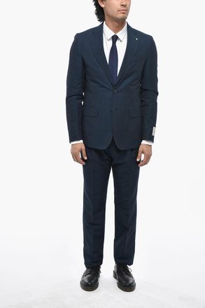 Corneliani CC COLLECTION Anzug mit zwei Kn&ouml;pfen aus Baumwolle und Leinen mit klassischem Revers und doppelten Seitenschlitzen Corneliani