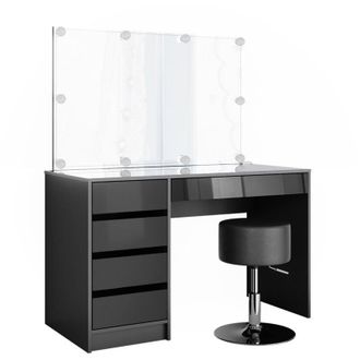 Vicco Coiffeuse Sherry, Anthracite, 120 cm avec &eacute;clairage led et tabouret