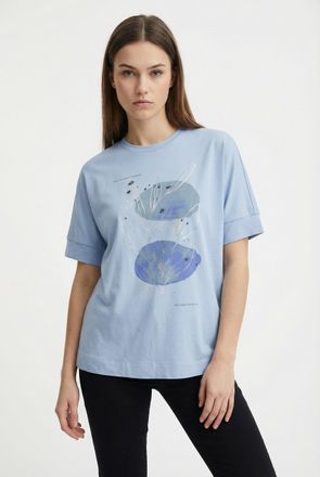 Only Kurzarmshirt ONLY ONLJANY S/S O-NECK PRINT TOP BOX JRS, Damen, Gr. XL, soft chambray print:janey choosing, Jersey, Obermaterial: 53% Viskose, 47% Nylo