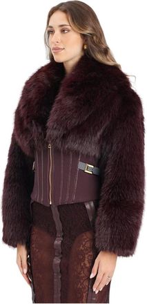 Elisabetta Franchi Femme, Vestes, Brun, Taille: 40 FR Veste en fausse fourrure et shearling bordeaux