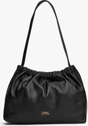 Tommy Hilfiger Sac porté épaule en cuir doux avec plaque à logo - Noir