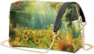 Mnsruu Sacs à bandoulière en cuir pour femme, tournesols et papillons, forêt, sac à main
