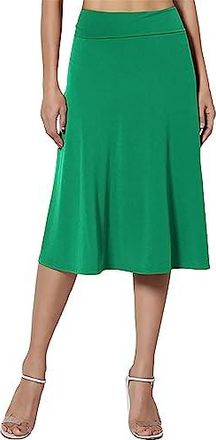 Generic Jupes mi-longues pour femme - Taille élastique - Taille élastique - Couleur basique - Polyvalente - Extensible - Évasée - Décontractée - Jupe de trava