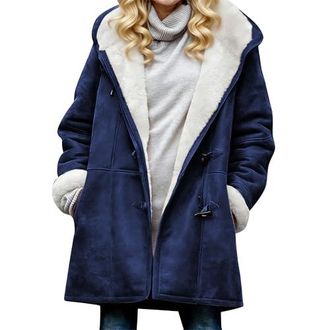 Generic Vestes dhiver doubl&eacute;es Sherpa pour femme - Sweat &agrave; capuche en polaire pelucheuse - Tendance et confortable - D&eacute;contract&eacute;, bleu, 5XL