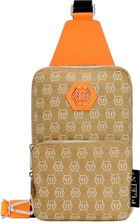 Philipp Plein Homme, Sacs, Beige, Taille: ONE Size Sac bandouli&egrave;re en nylon et cuir avec monogramme