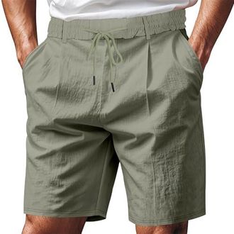 Generic Short ample en coton et lin pour homme - Taille &eacute;lastique - Plusieurs poches - Uni - Confortable - Respirant - Longueur genou - Tendance - R&eacute;tro - Pou