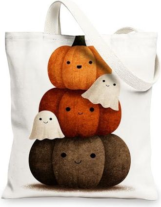 Generic Sacs fourre-tout en toile motif citrouille mignon, adorable motif dHalloween, sacs dépicerie réutilisables, sacs dépicerie lavables pour salle de spor