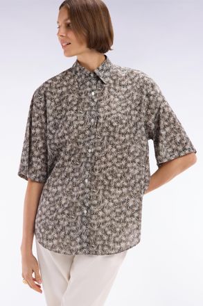 Eden Park Chemise &Agrave; Manches Courtes En Coton Kaki Imprim&eacute; Palmiers Coupe Oversized