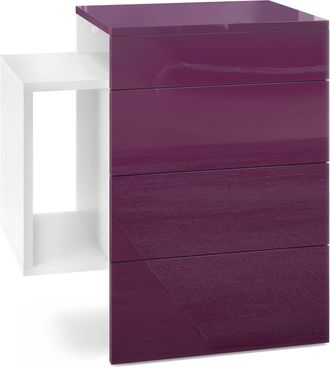 Vladon Nachttisch Queens, Made in Germany, Nachttischschrank mit 2 Schubladen und 1 seitlichem Fach zur Wandmontage, Weiß matt/Brombeer Hochglanz (60 x 63 x 