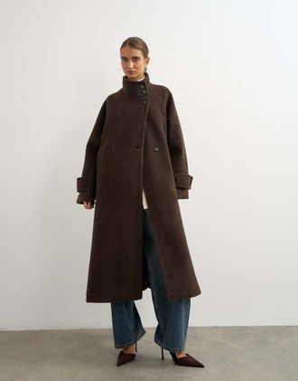 Topshop eleganter Mantel mit Stehkragen und langem Schnitt in Anthrazit-Braun