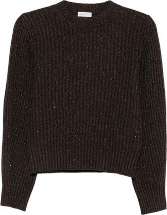 Brunello Cucinelli Femme, Pulls, Brun, Taille: 36 FR Crew Neck Sweater