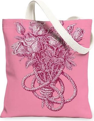 Generic Sacs fourre-tout en toile motif floral de p&ecirc;che, sacs d&eacute;picerie r&eacute;utilisables, l&eacute;gers et lavables avec bandouli&egrave;re en toile, p&ecirc;che, 13x15 Inch