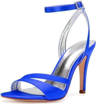 Generic Escarpins Femme Sandales Talon Heels Satin Chaussures De Mariage Mari&eacute;e Sexy Open Toe High Sandales 10.5CM,Bleu,41 EU