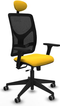 Piqueras y Crespo Kabinenstuhl mit 3D-Armen, h&ouml;henverstellbarer Lendenwirbelst&uuml;tze und festem Kopfteil, ausgestattet mit Syncro/Traslack und Schneideschaum, Schwarz/Gel