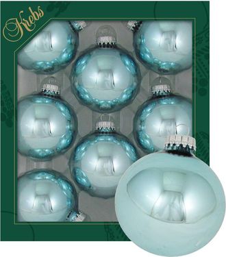 Krebs Glas Lauscha Weihnachtsdekoration/Christbaumschmuck aus Glas - Unifarbende Kugeln Sternenglanz - Menge: 8 Stück - Farbe: Eisblau - Größe: ca. 7 cm