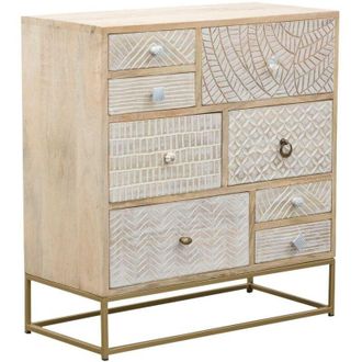 Made In Meubles Made In Meubles - Commode en bois de manguier vernis - 9 tiroirs - Dimensions 80x75x35 cm - Style boh&egrave;me avec motifs d&eacute;coratifs