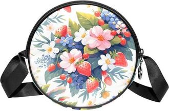 Generic Petit sac &agrave; bandouli&egrave;re rond pour femme, motif fruits de dessin anim&eacute;, avec fermeture &eacute;clair, bretelles r&eacute;glables, sac &agrave; main rond d&eacute;contract&eacute; pour fe