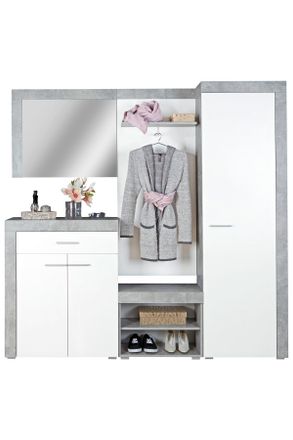 MID.YOU Mid.you Garderobe, Grau, Wei&szlig;, Holzwerkstoff, 5-teilig, 1 Schubladen, 200x200x35.3 cm, Garderobe, Garderoben-Sets & Serien, Garderoben-Sets